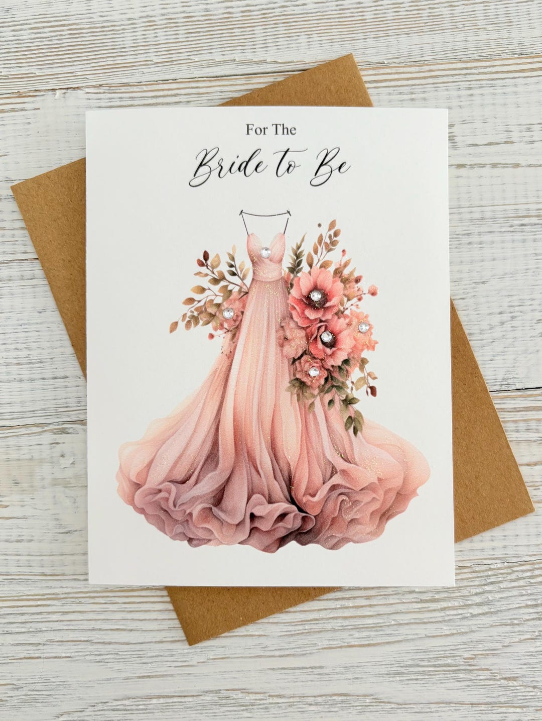Wedding Gown Card: Bridal Shower, Floral Bouquet/ Watercolor Bridal ...