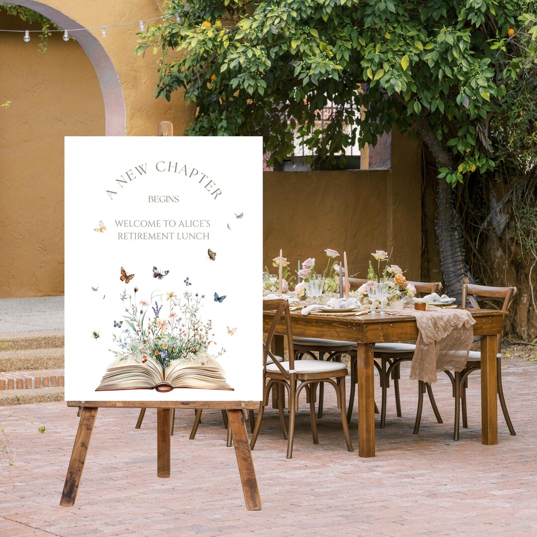 A New Chapter Begins Retirement Lunch Welcome & Custom Signs Canva ...