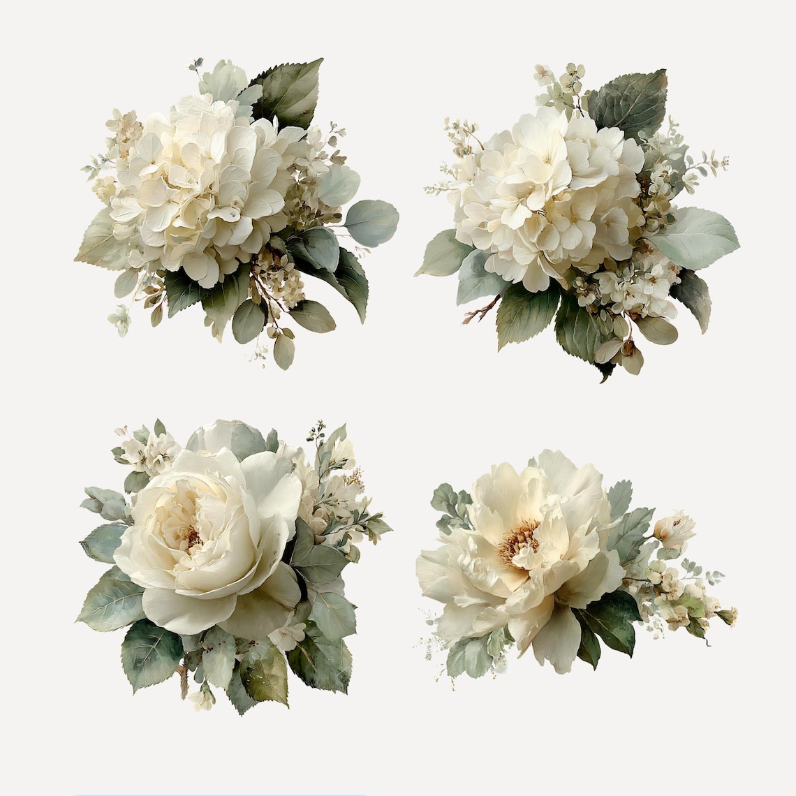 Watercolor Ivory Floral Clipart Pack | 20 Flower Arrangements Pngs ...