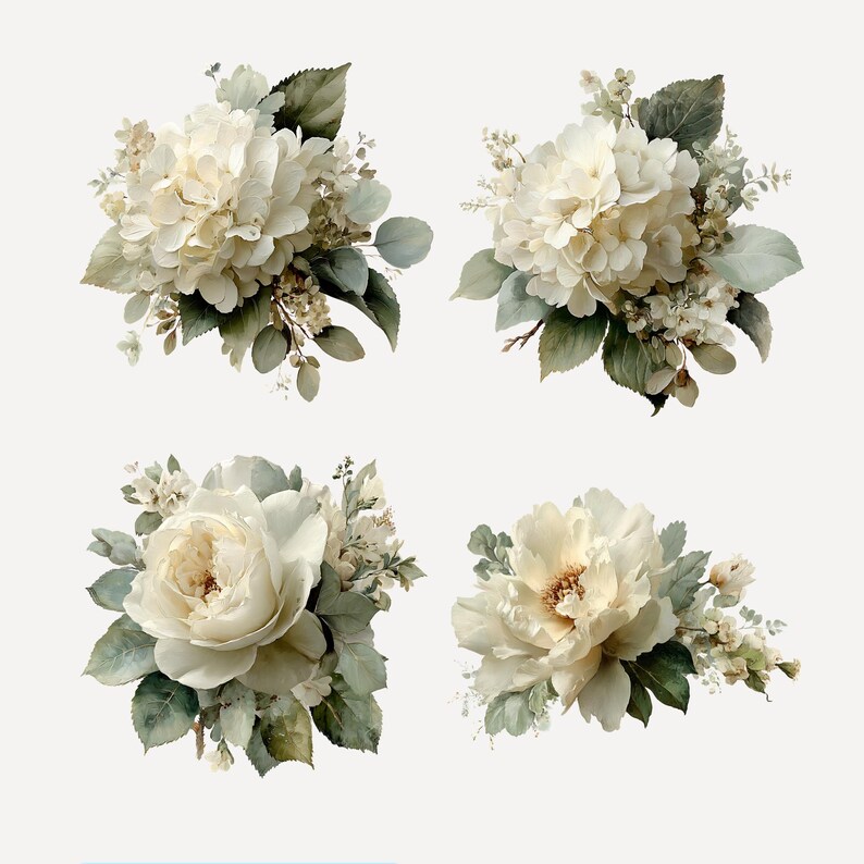 Watercolor Ivory Floral Clipart Pack | 20 Flower Arrangements Pngs ...