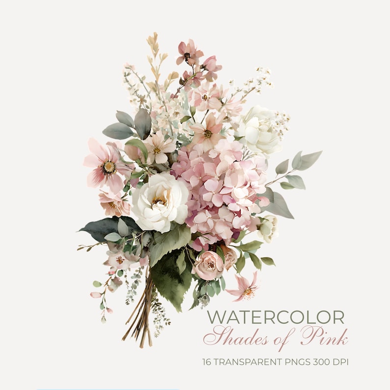 Watercolor Pink Floral Clipart Pack | 16 Flower Arrangements Pngs ...