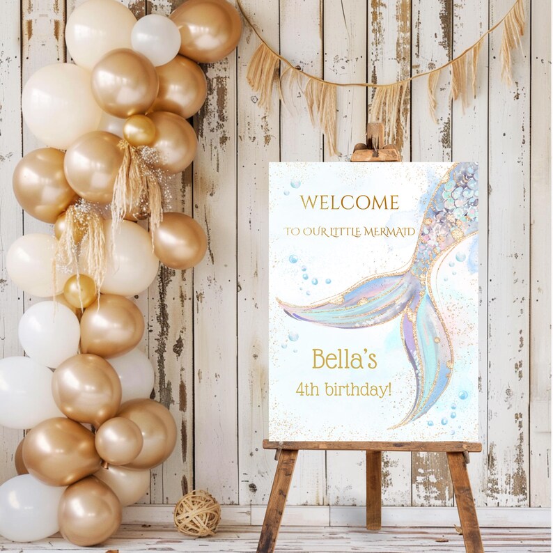 Mermaid Tail Welcome Signs Birthday Party Decor Canva Template, Set of ...