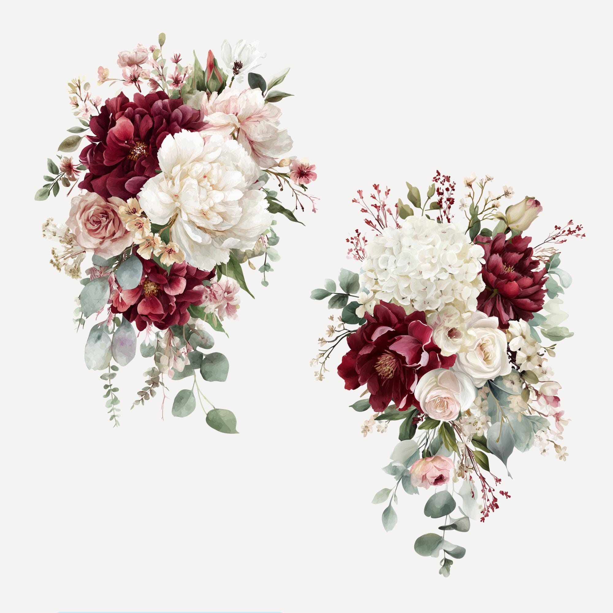 Watercolor Burgundy & Ivory Floral Clipart Pack | 10 Trailing Flower ...
