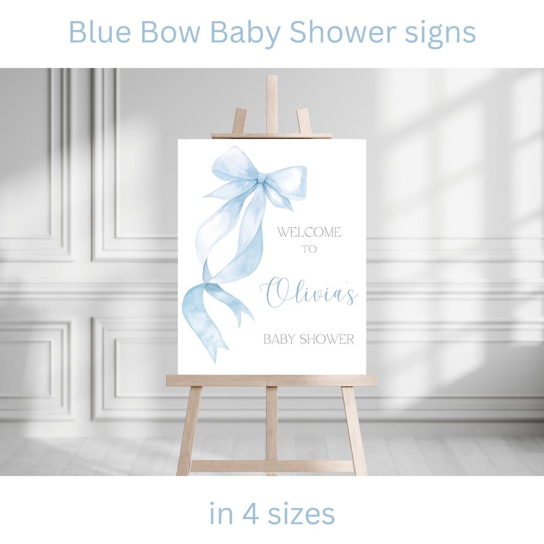 Blue Bow Baby Shower Welcome Signs. Coquette Bow Party Decor, 4 Print ...