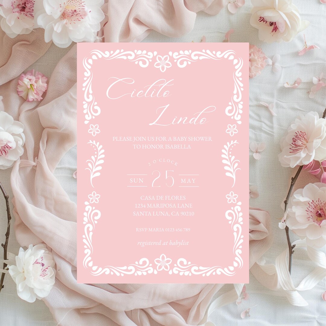 Cielito Lindo Baby Shower Invitation Canva Template, Blush Pink Mexican ...