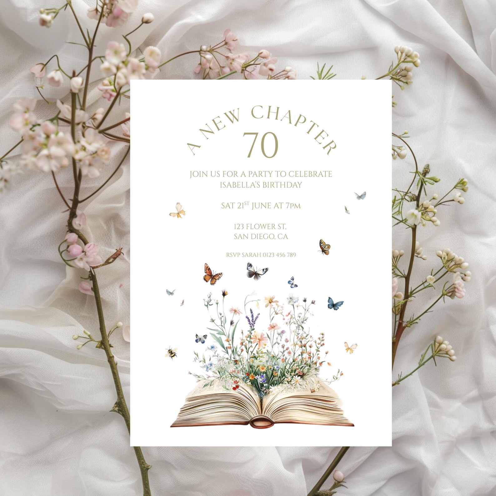 A New Chapter 70th Birthday Invitation Canva Template, Storybook ...