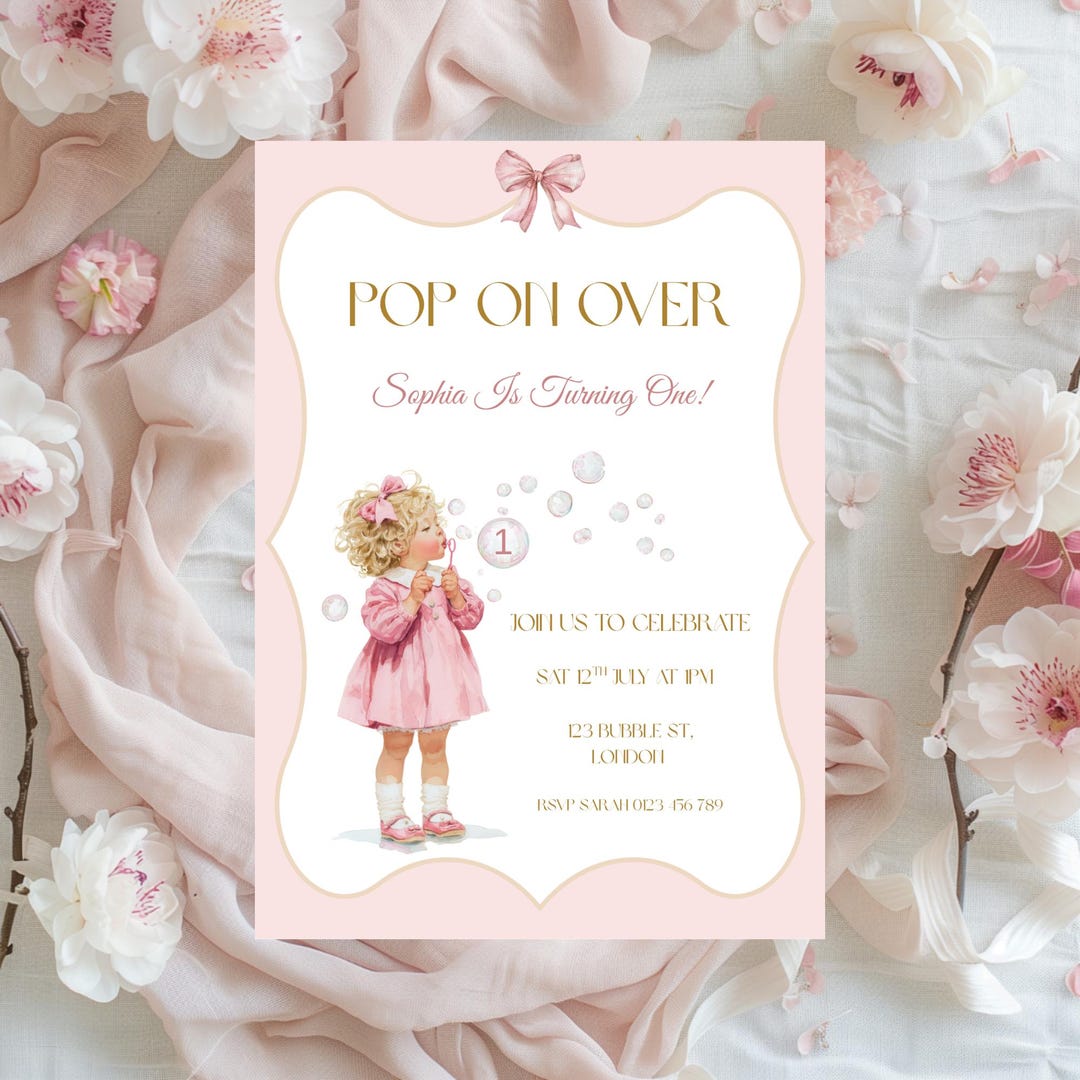 Bubbles Birthday Invitation | Editable 1st Birthday Invite | Pop on ...