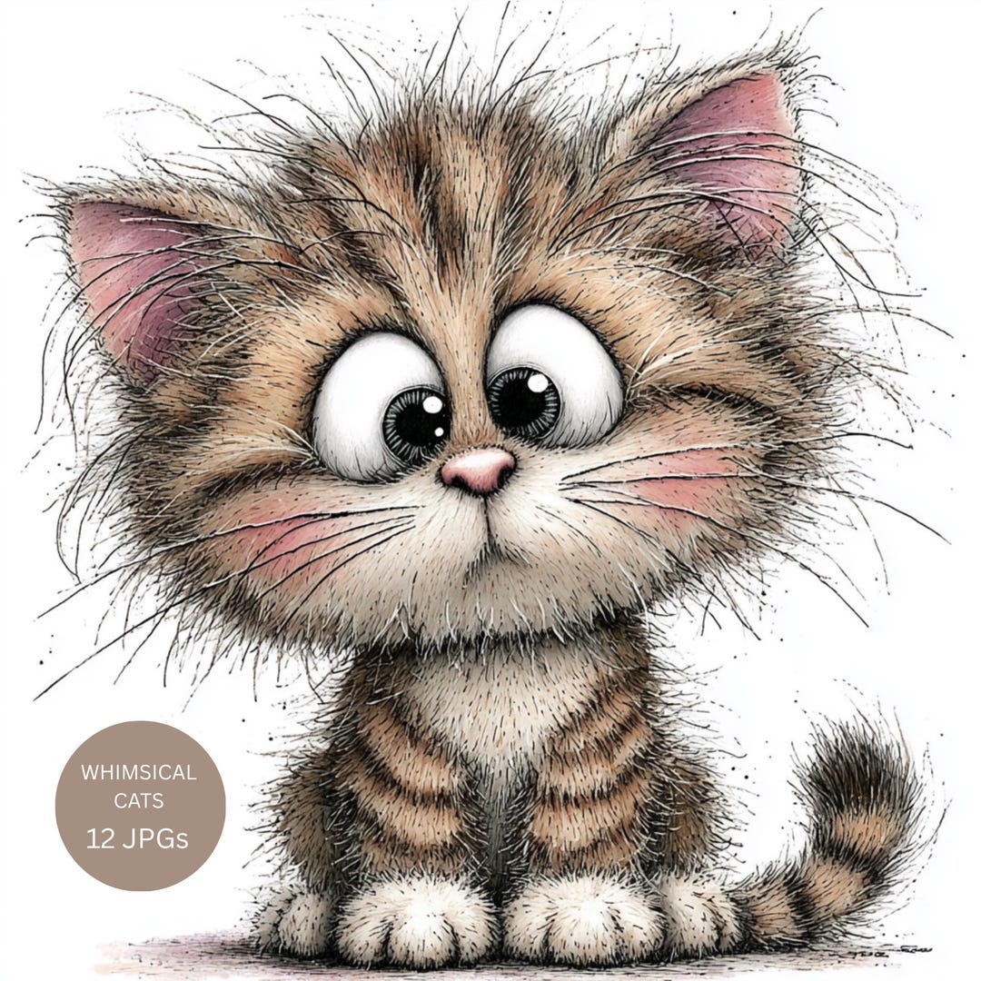 Watercolor Whimsical Cats Clipart Set | 12 Hand Painted Style Kawaii ...
