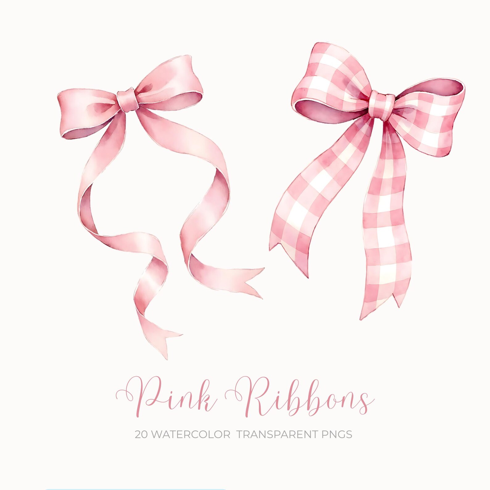 Watercolor Pink & Gingham Bow Clipart Pack | 20 Coquette Pink Ribbon ...