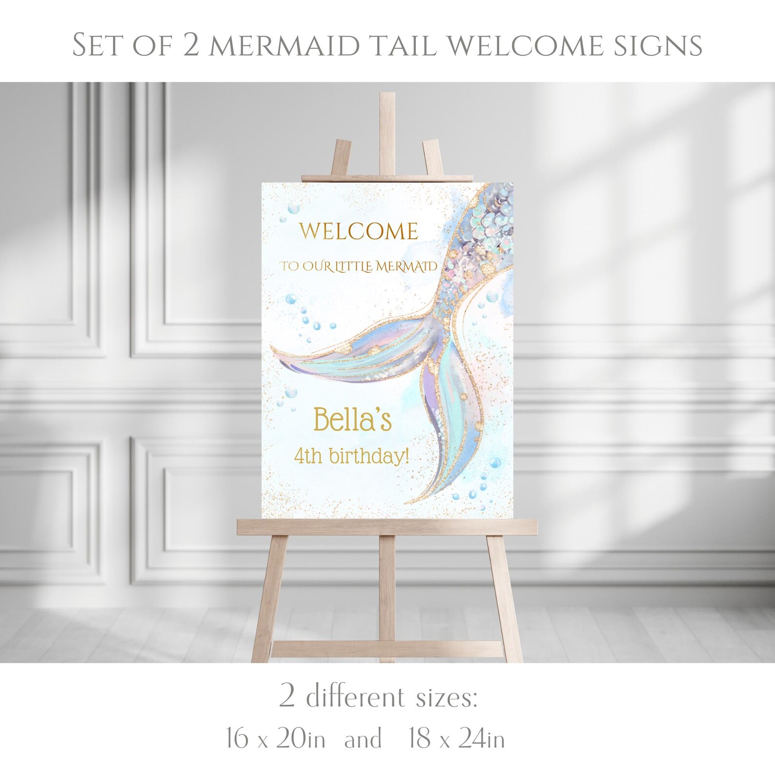 Mermaid Tail Welcome Signs Birthday Party Decor Canva Template, Set of ...