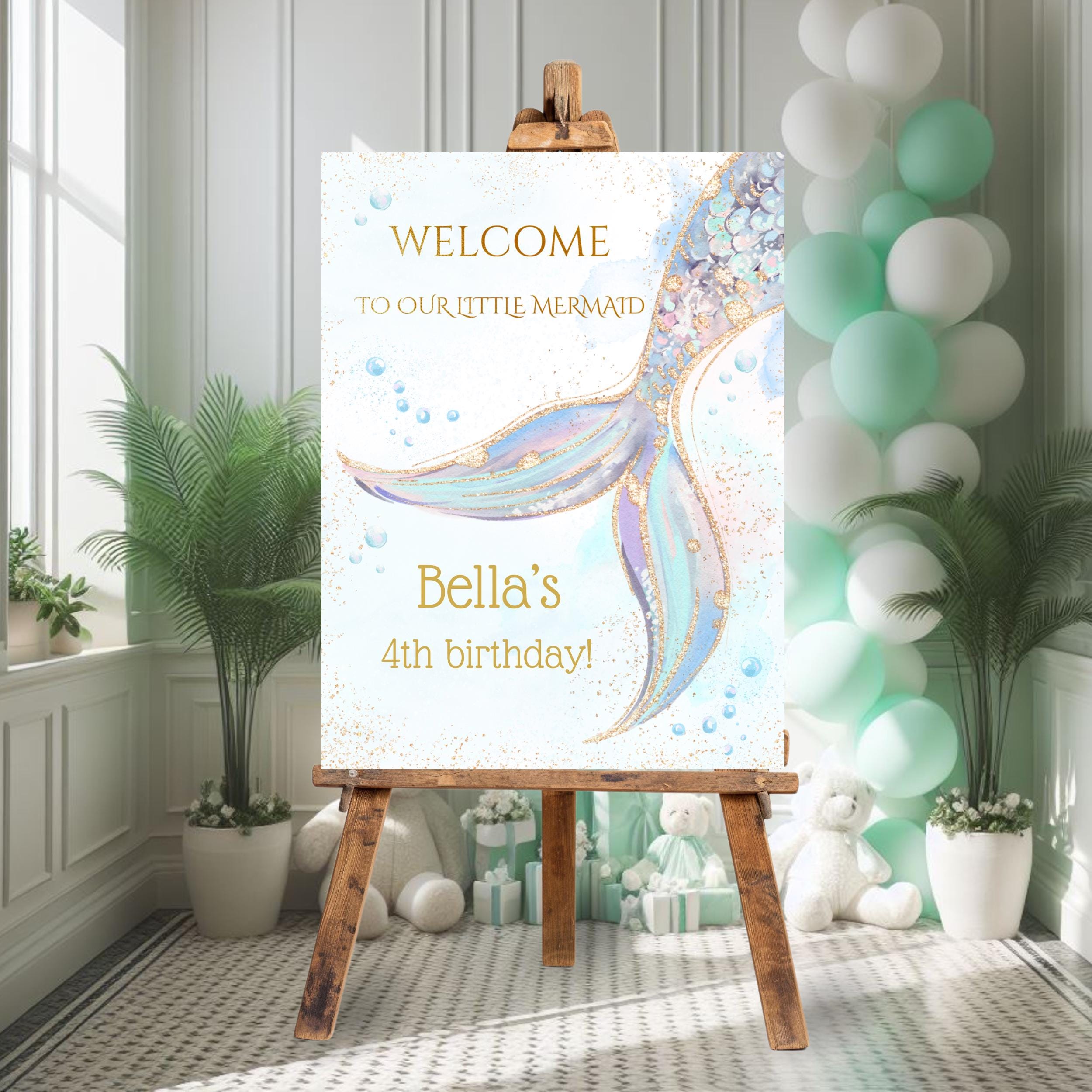 Mermaid Tail Welcome Signs Birthday Party Decor Canva Template, Set of ...