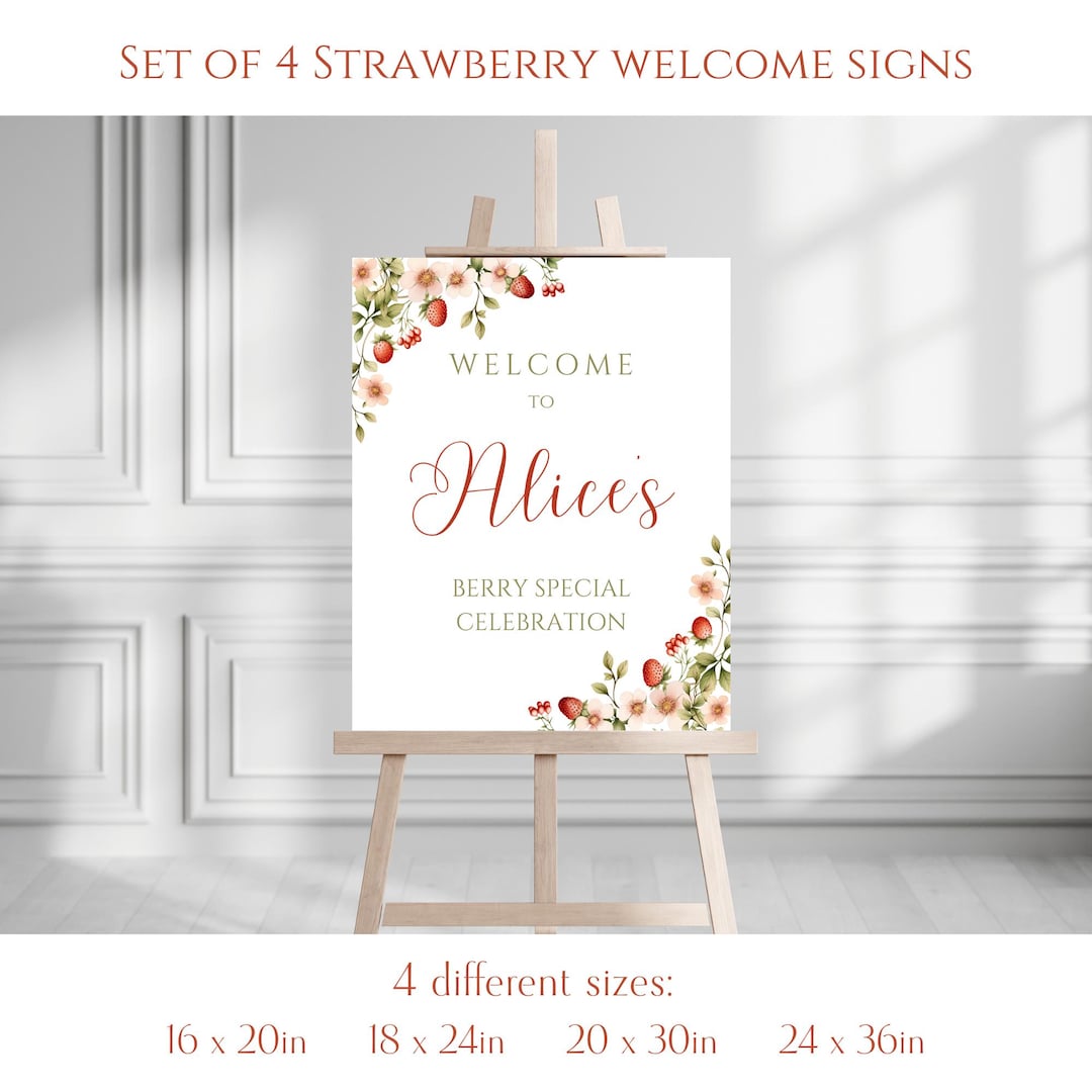 Strawberry Welcome Signs Party Decor Berry Special Set of 4 Sizes ...
