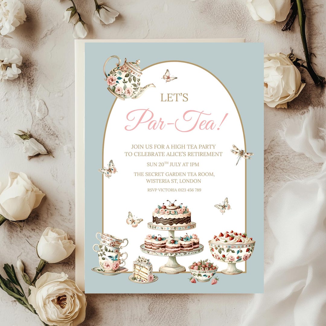 High Tea Retirement Lunch Party Invitation Canva Template, Par-tea ...