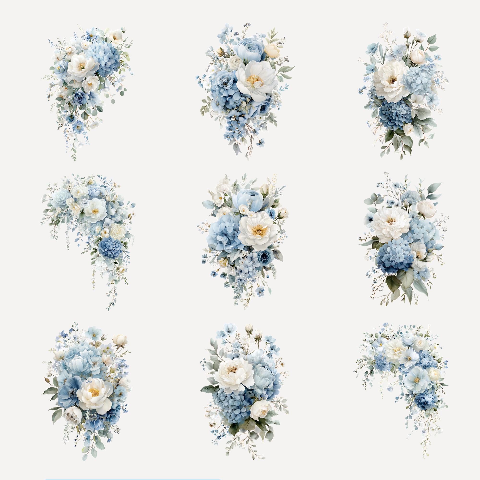 Watercolor Powder Blue & Ivory Floral Clipart Pack | 30 Flower ...