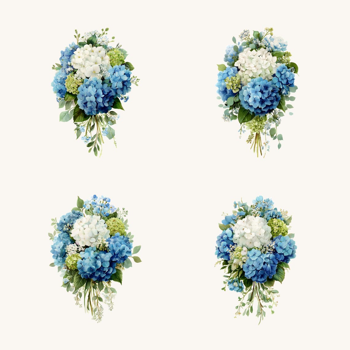 Watercolor Dusty Blue, White & Green Hydrangeas Floral Clipart Pack ...
