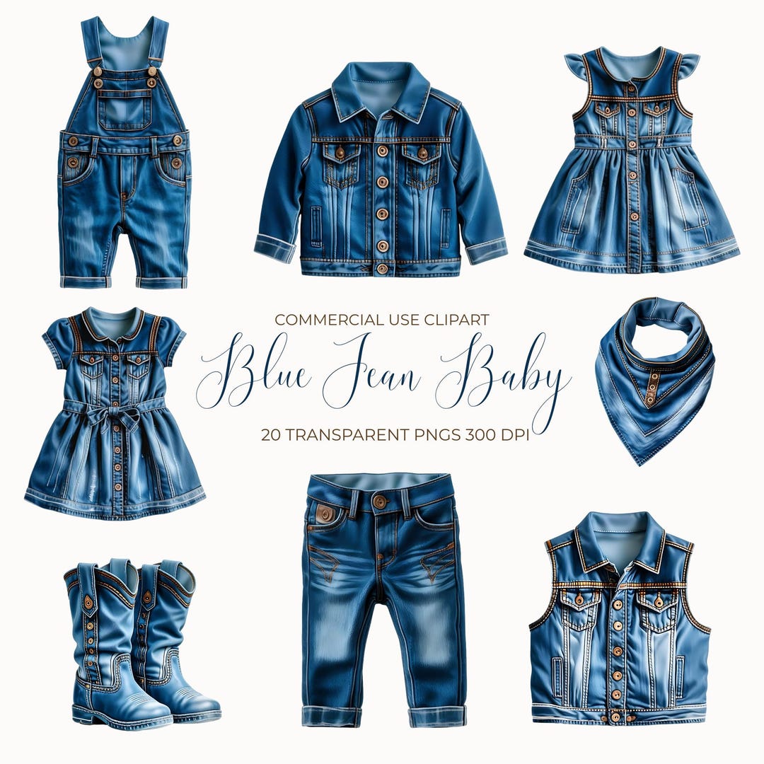 Blue Jean Baby Clipart | Watercolor Denim Baby Boy & Girl Clothes | 20 ...