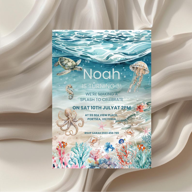 Under the Sea Invitation, Ocean Gender Neutral Digital Birthday Party ...