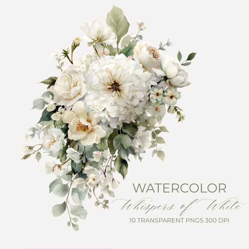 Watercolor White & Ivory Floral Clipart Pack | 10 Trailing Flower ...