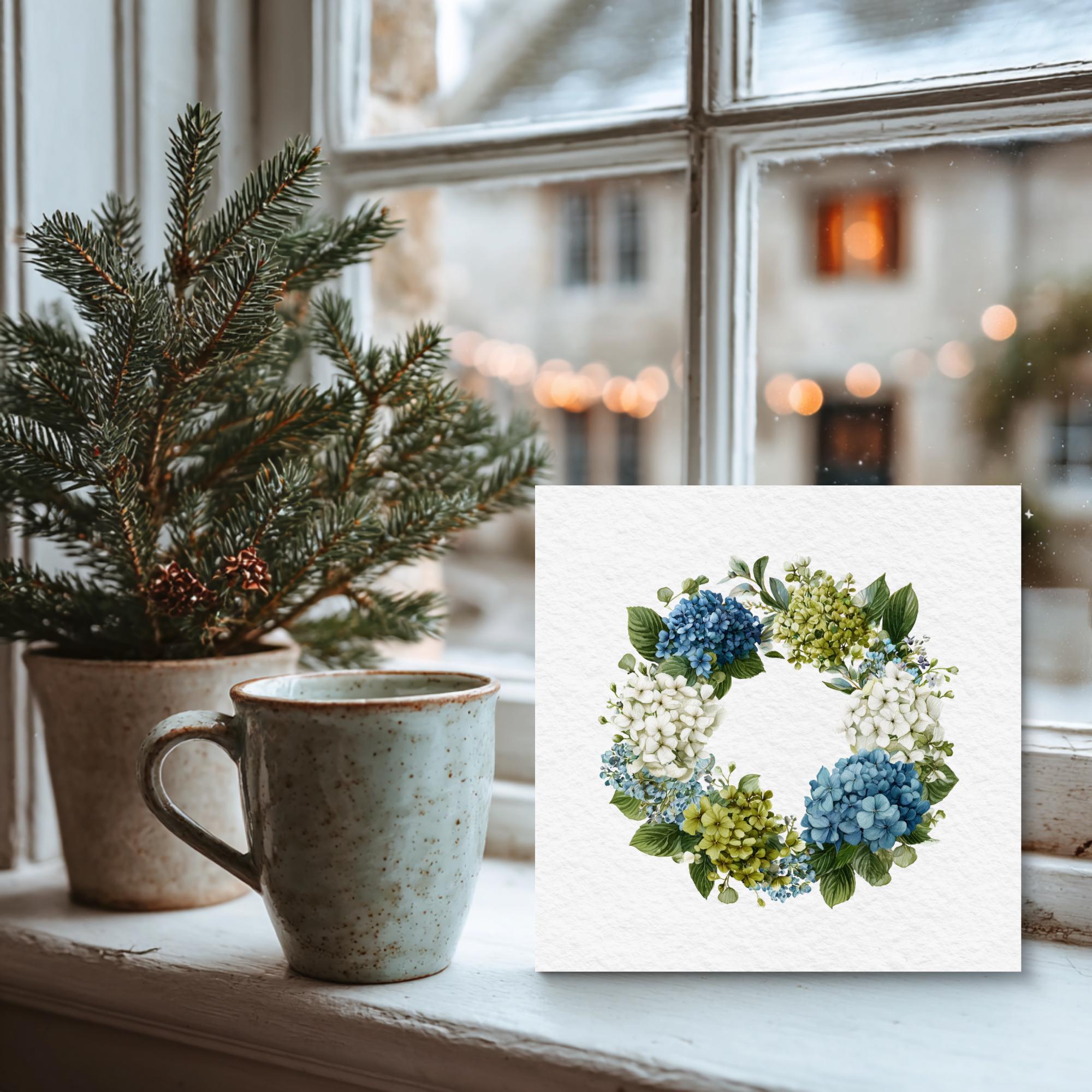 Watercolor Dusty Blue, White & Green Hydrangeas Floral Clipart Pack ...