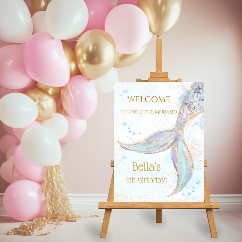 Mermaid Tail Welcome Signs Birthday Party Decor Canva Template, Set of ...