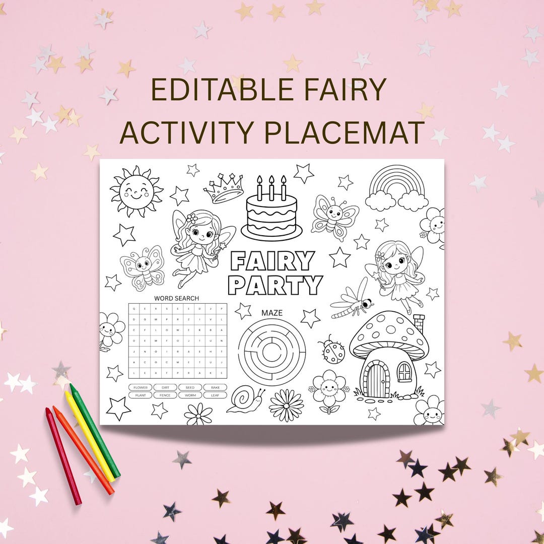 Fairy Party Activity Placemat | Fairy Garden Birthday Party Coloring ...
