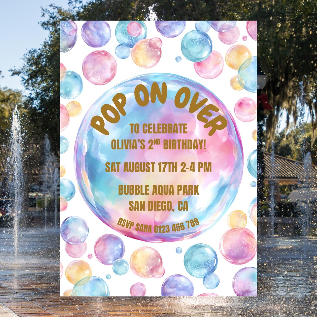 Bubbles Birthday Invitation | Editable 2nd Birthday Invite | Pop on ...