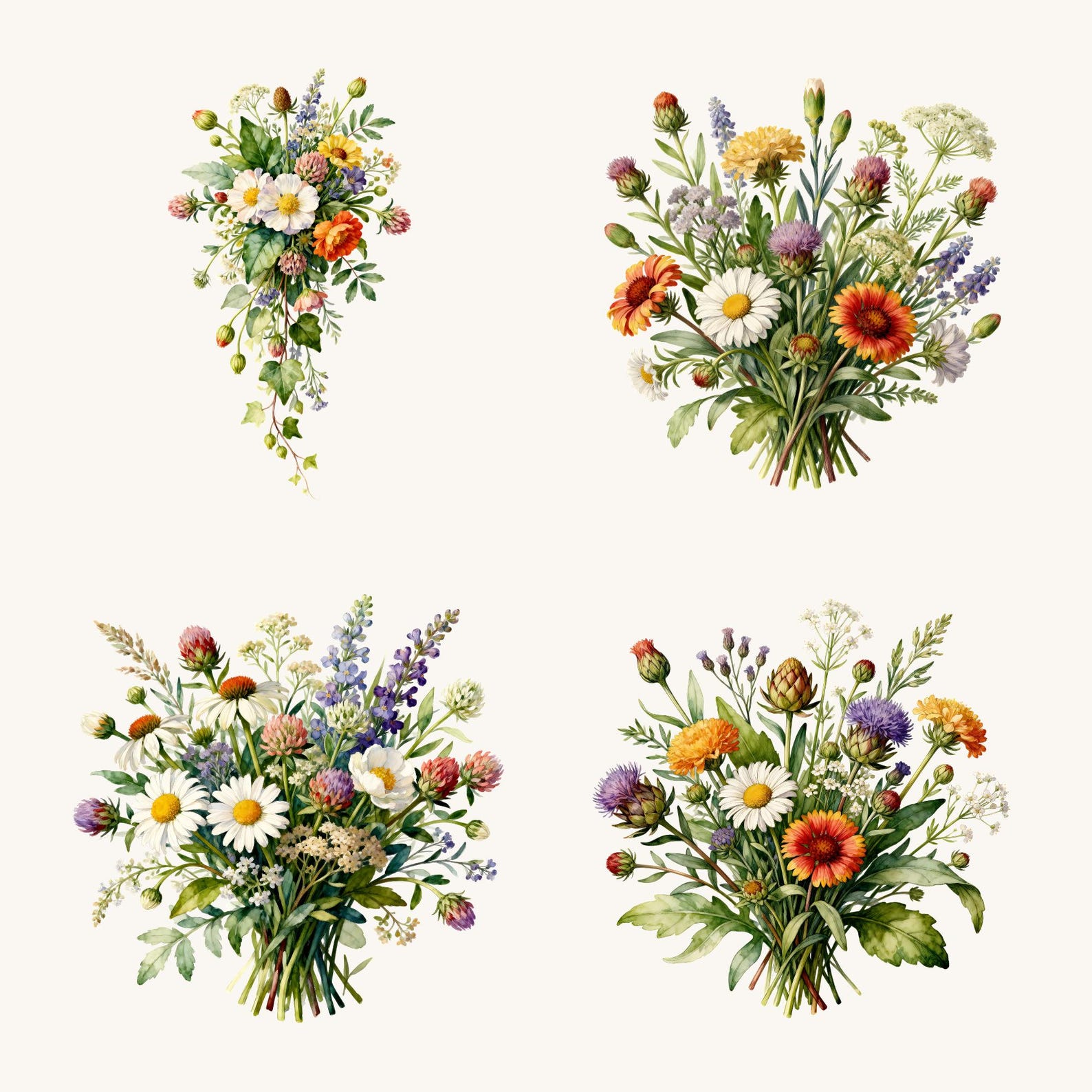 Watercolor Wildflowers Floral Clipart Pack | 16 Flower Arrangement Pngs ...