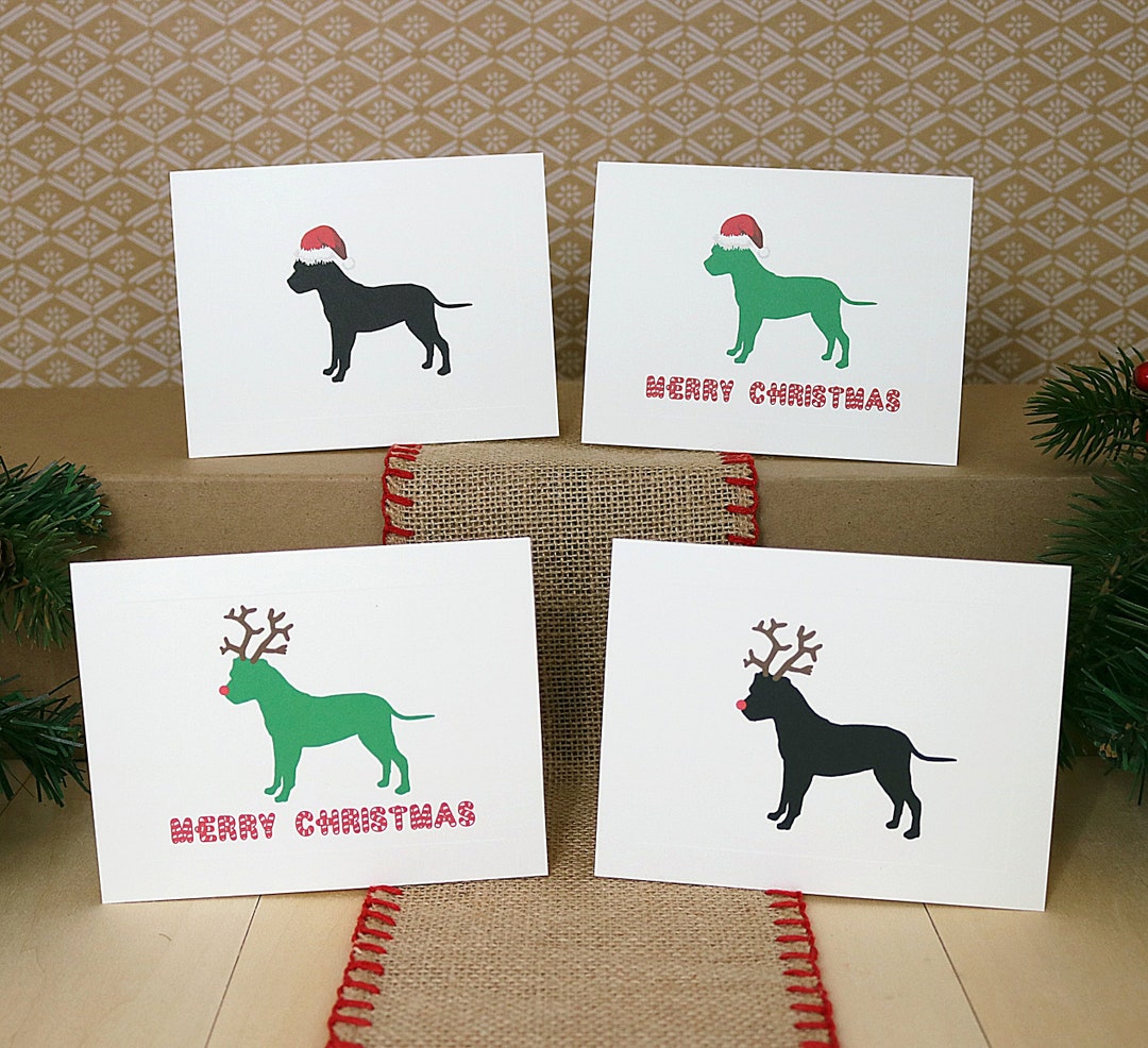 Pit Bull Christmas Card Set, Pitbull Dog Holiday Cards, Staffordshire ...