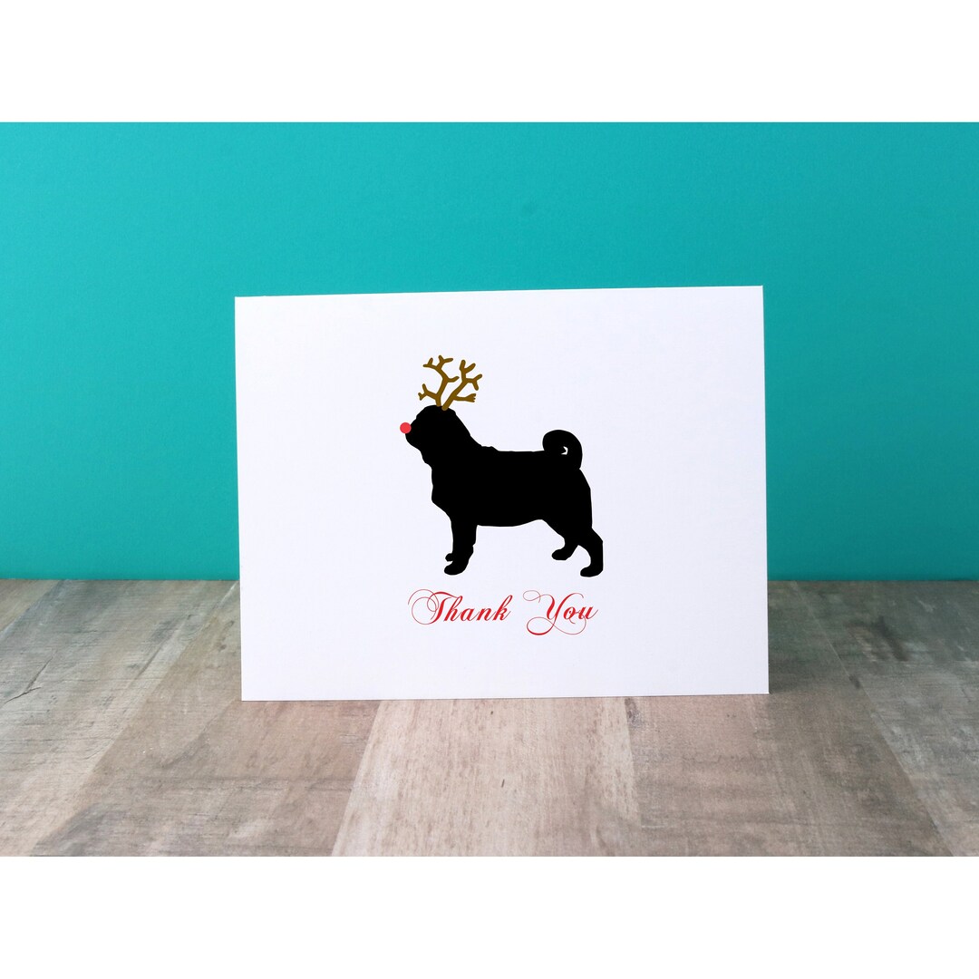 Pug Christmas Thank You Cards, Black Pug Dog Holiday Thank You Notes - Etsy