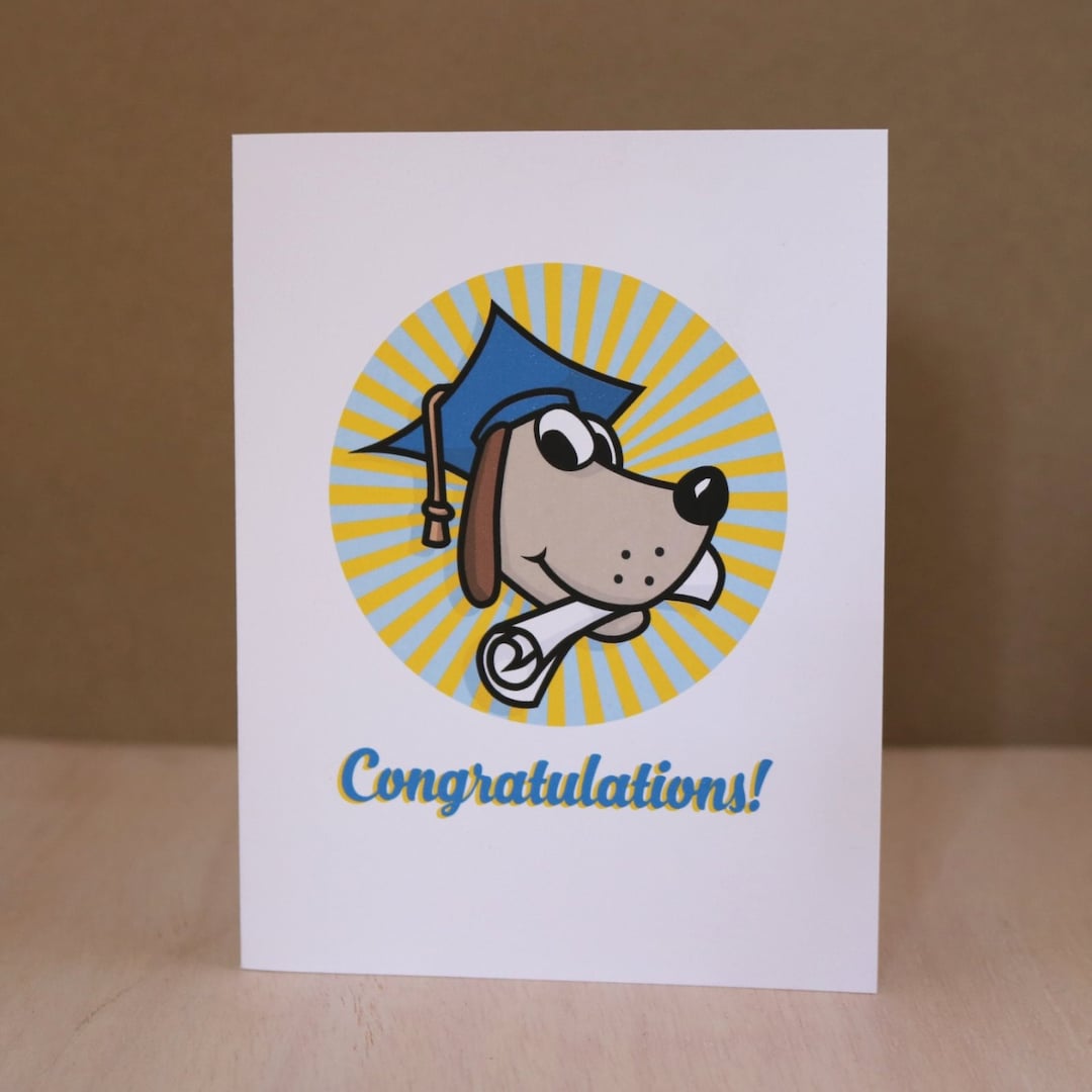 Graduation Congratulations Card - Dog With Diploma & Cap Design - Etsy