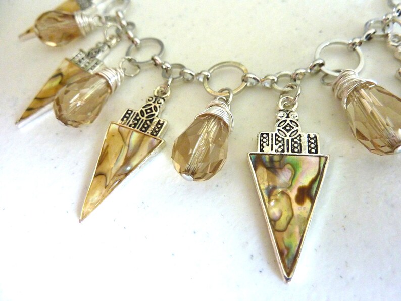 Abalone Triangle Shell and Wire Wrapped Crystal Charm Necklace | Etsy