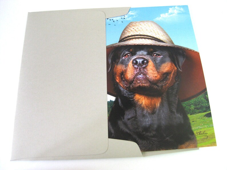 Funny Smiling Rottweiler Dog Blank Greeting Card With Straw Wide ...