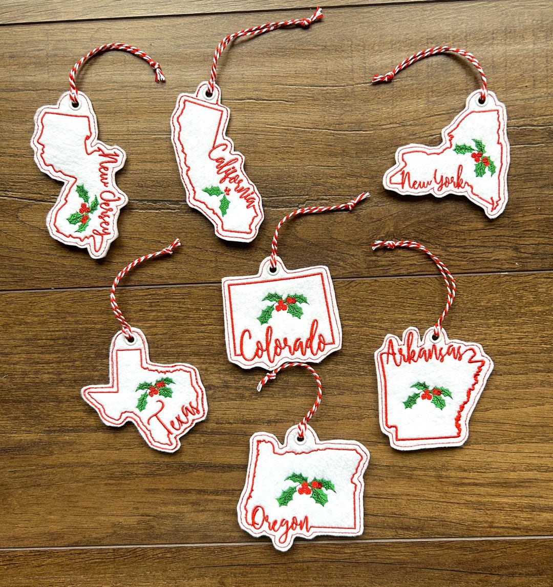 Embroidered State Christmas Ornament: Felt Holly Design - Etsy
