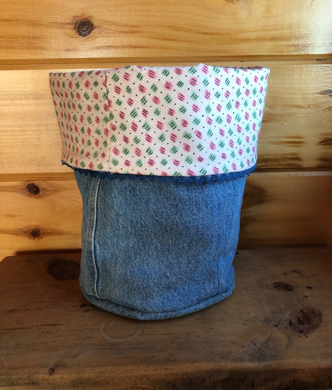 Denim Fabric Bin, Fabric Basket, Denim Bucket, Organizer Bin, Storage ...