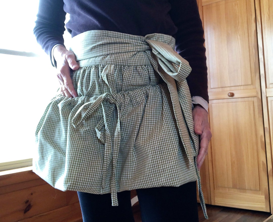 Sage Green Checkered Garden Apron: Cotton Gathering Apron - Etsy