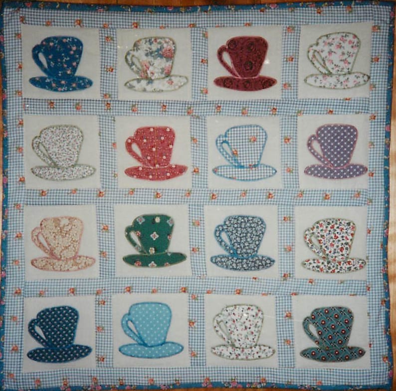 Teacup Wall Quilt Pattern: Applique Sewing Project (PDF Download) - Etsy