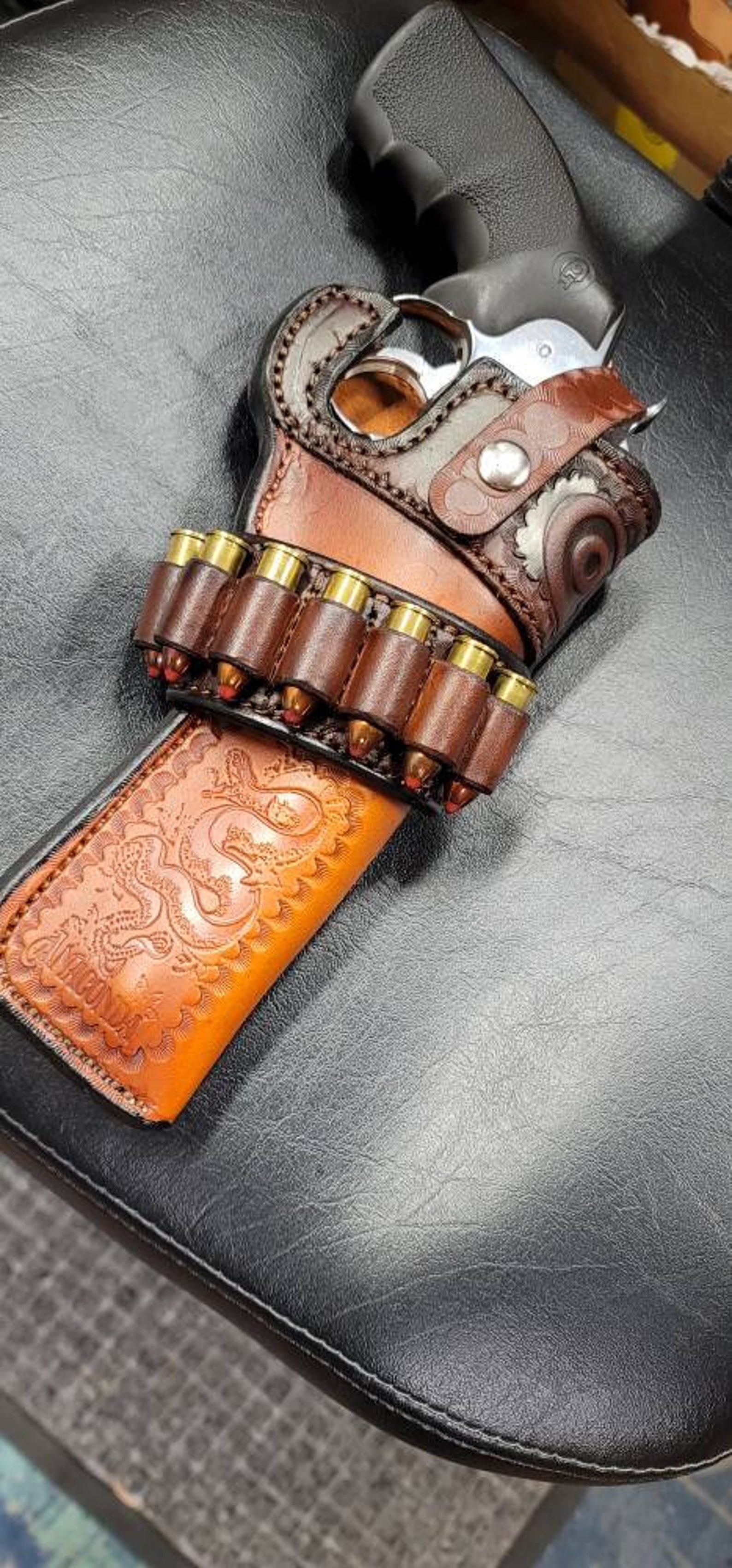 Custom Holster for Colt Anaconda Finished in Saddle Tan and Dark Brown ...