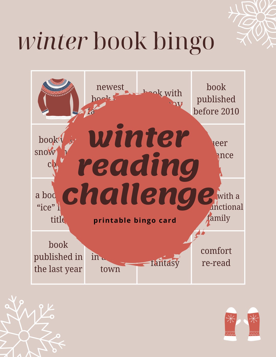 Winter Book Bingo Card -- Reading Challenge; With Background and ...