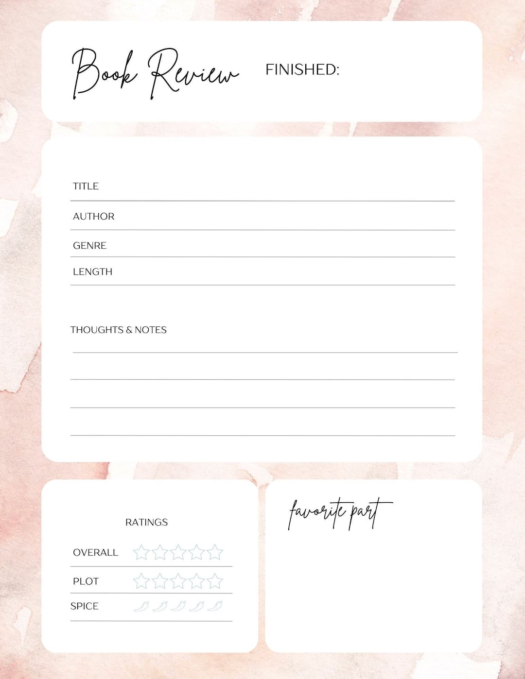 Printable Book Review Page With Ratings and Notes Sections - Etsy