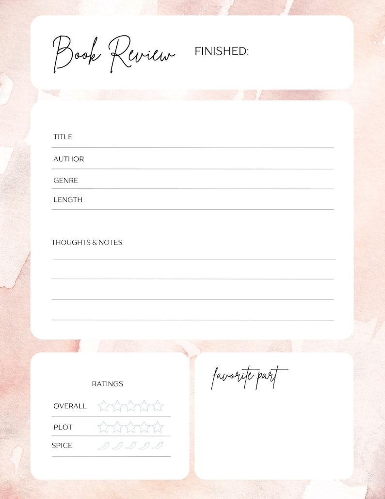 Printable Book Review Page With Ratings and Notes Sections - Etsy