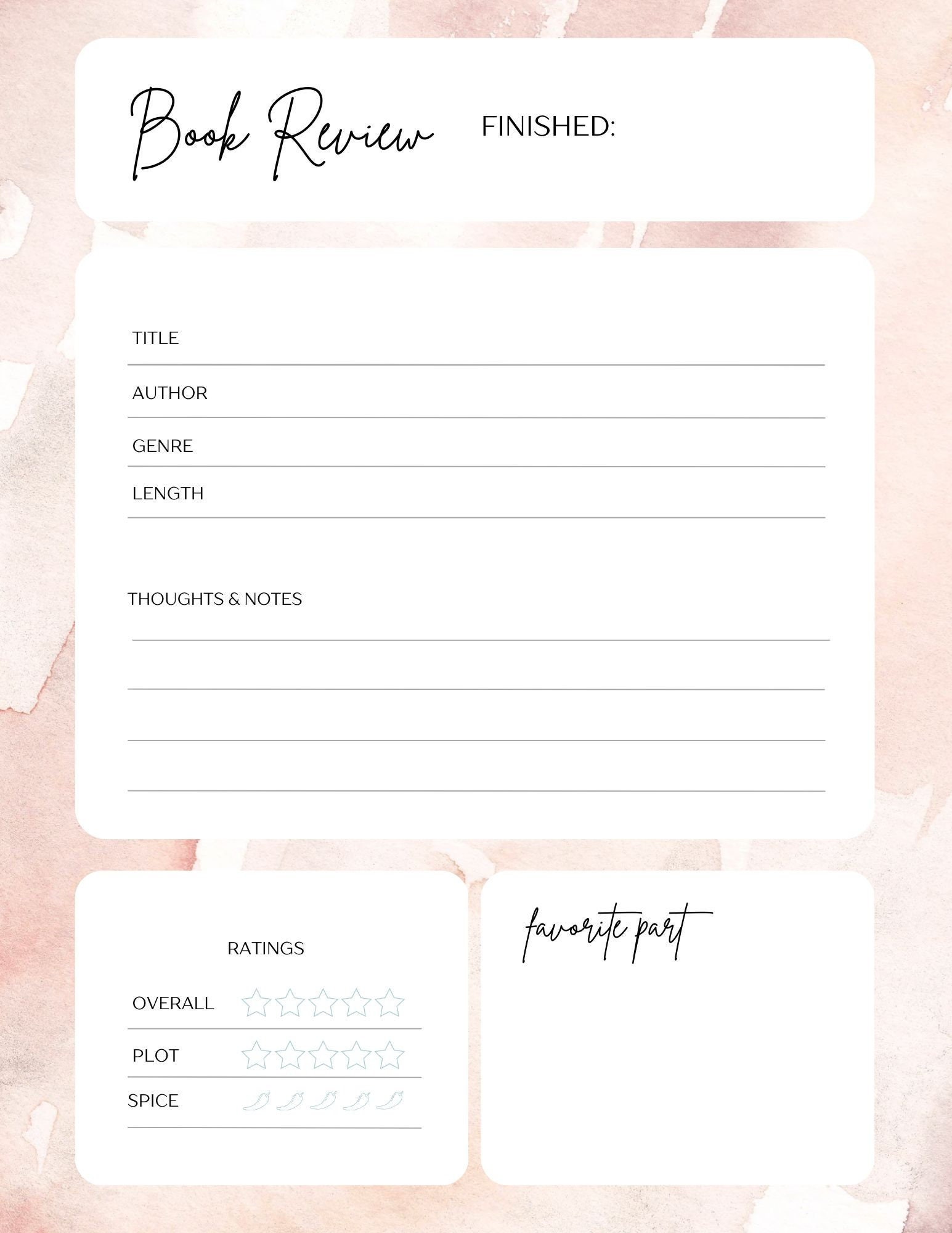 Printable Book Review Page With Ratings and Notes Sections - Etsy