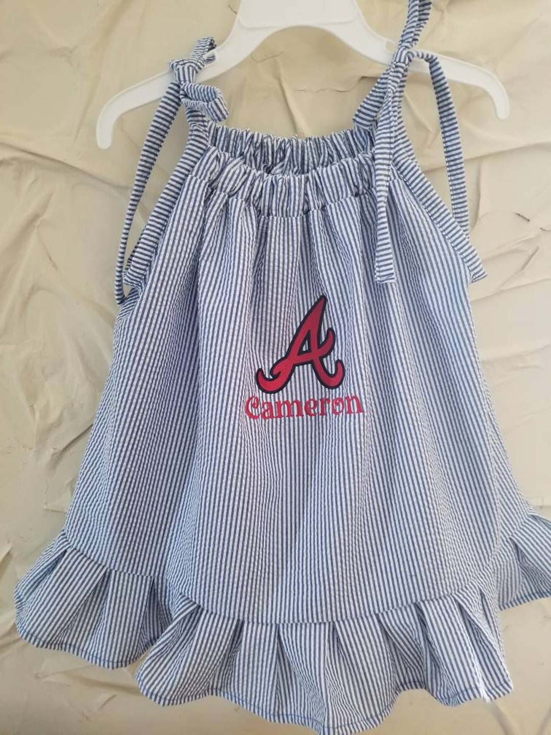 Inspired by Vintage Atlanta Braves Baseball; Seersucker Dress; Baseball ...