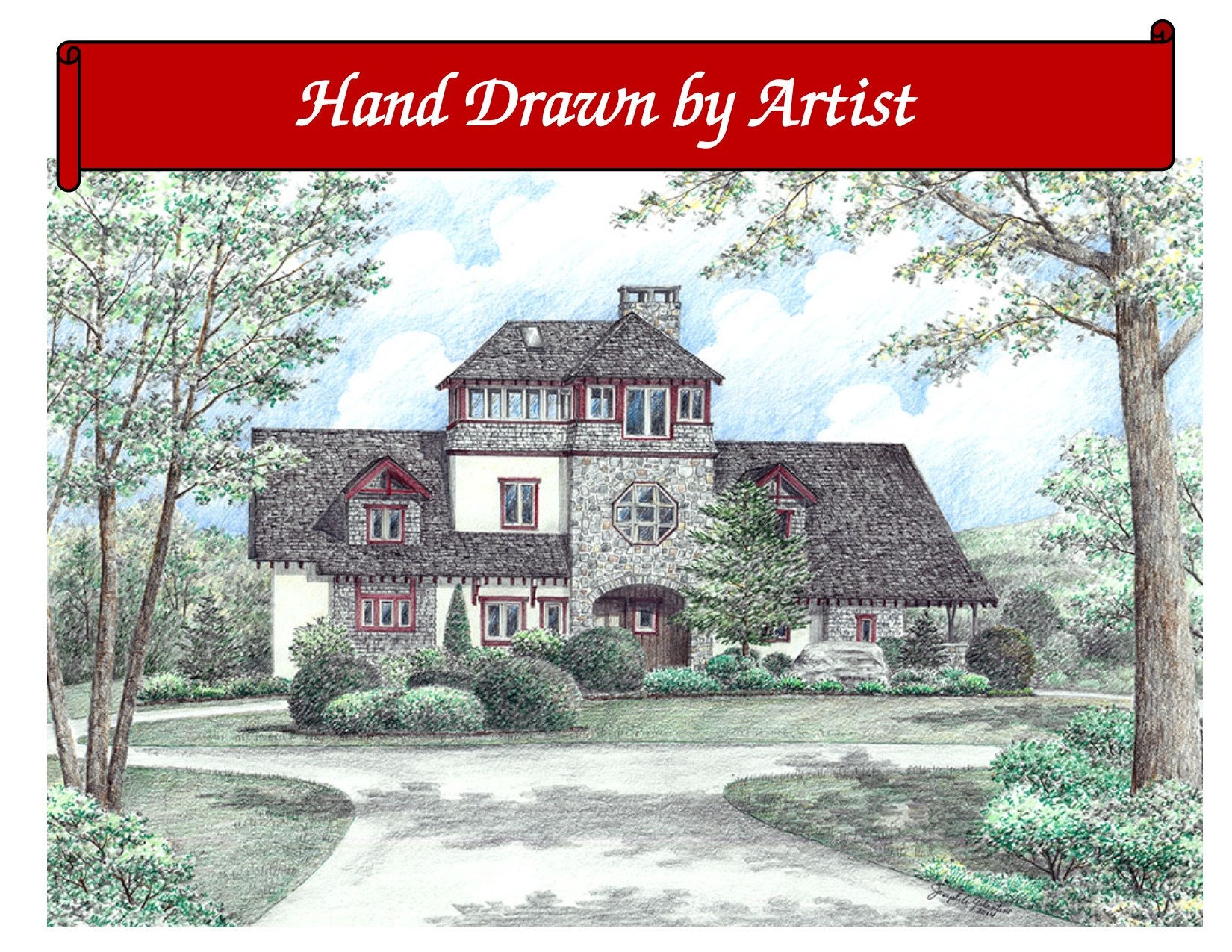 Custom Home Portrait Hand Drawn Full Color House Sketch - Etsy