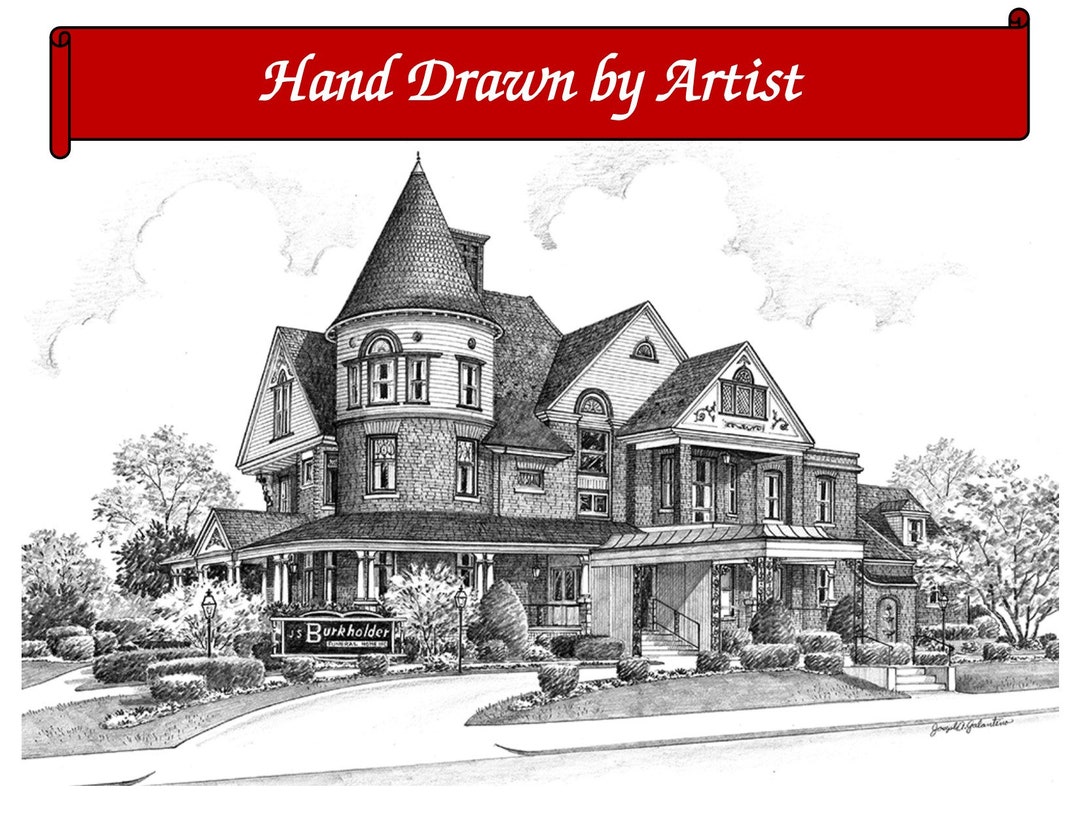 Custom Commercial Building Portrait, Business, Hand Drawn, Original ...