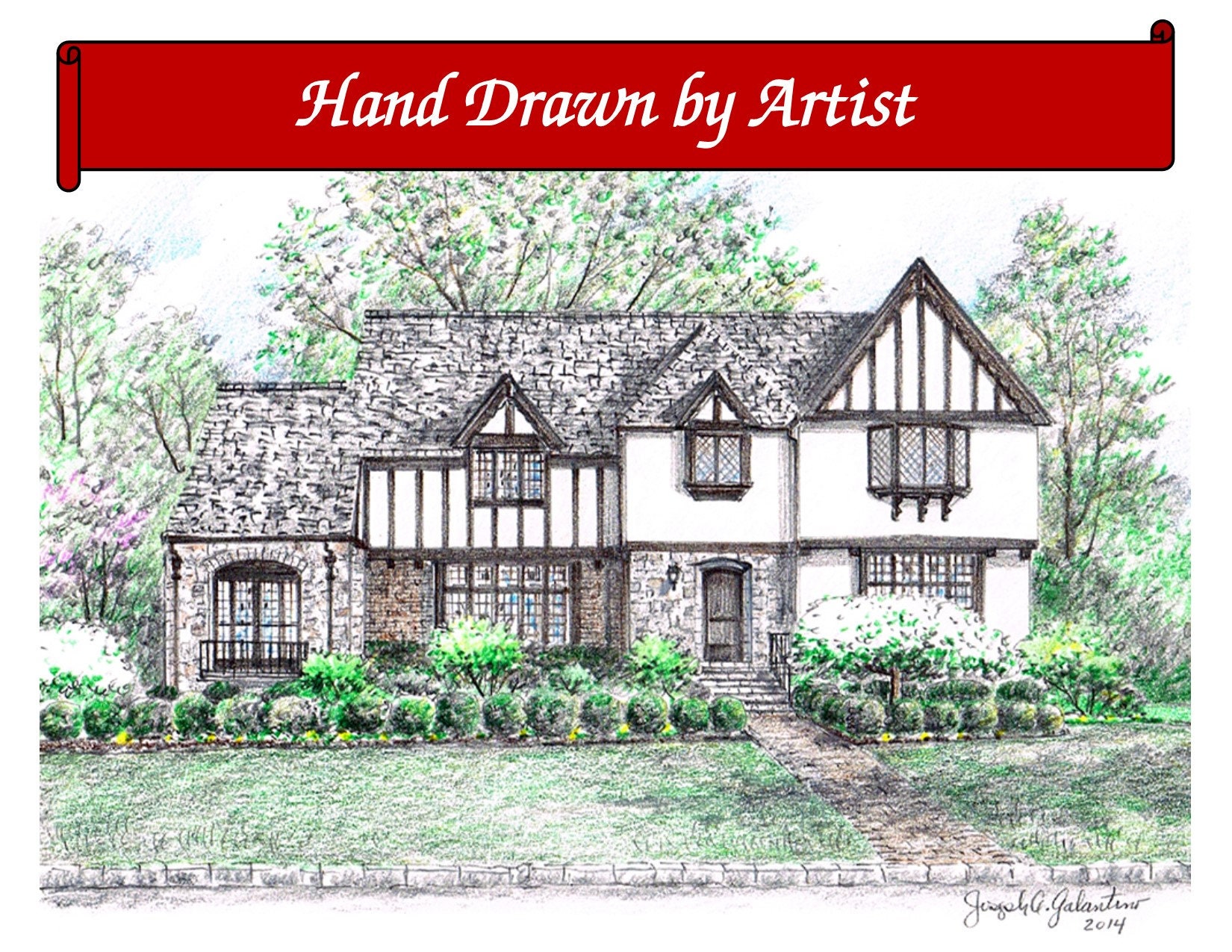 Custom Home Portrait Hand Drawn Full Color House Sketch - Etsy