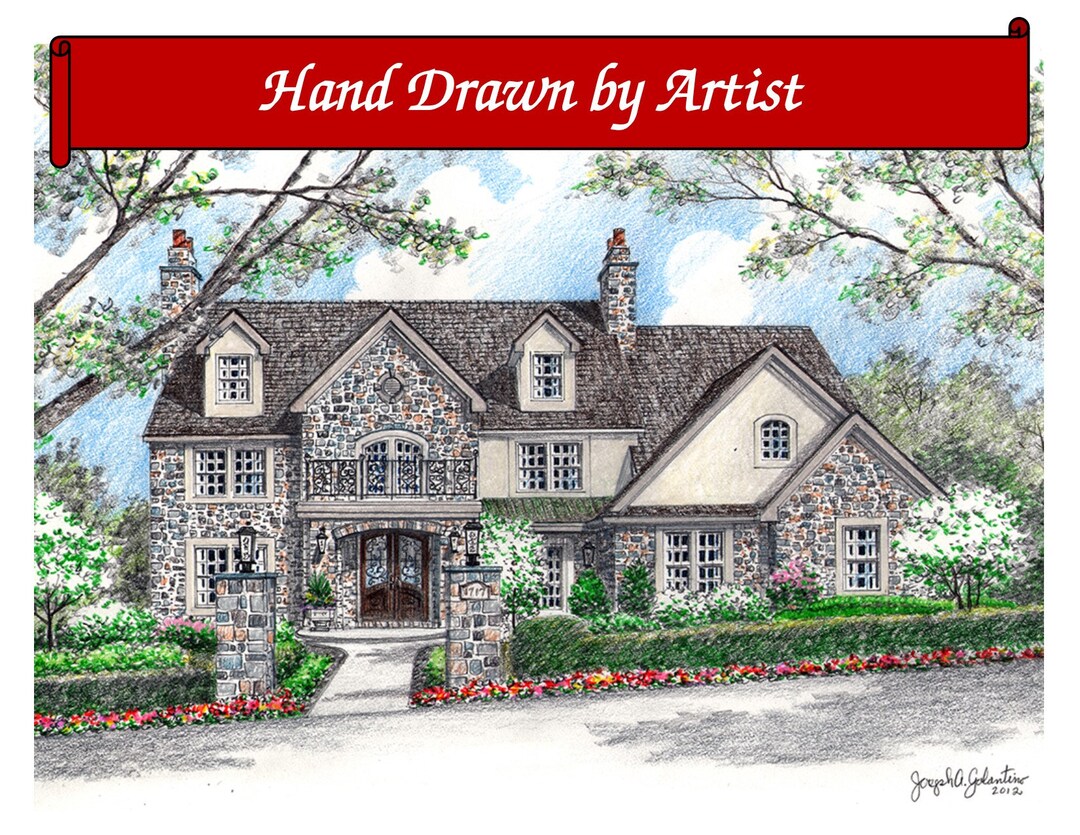Custom Home Portrait, Hand Drawn, Full Color, House Sketch, Home ...