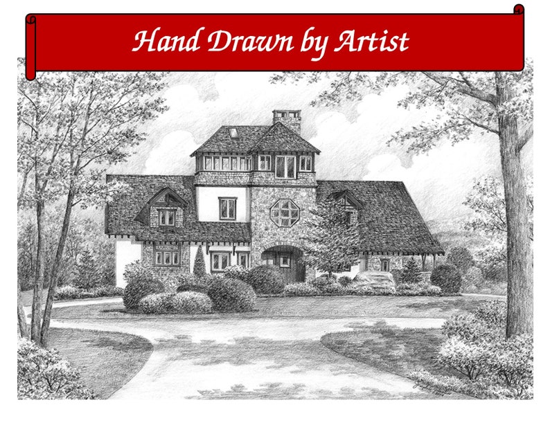 Custom Home Portrait Hand Drawn Original House Sketch Home | Etsy