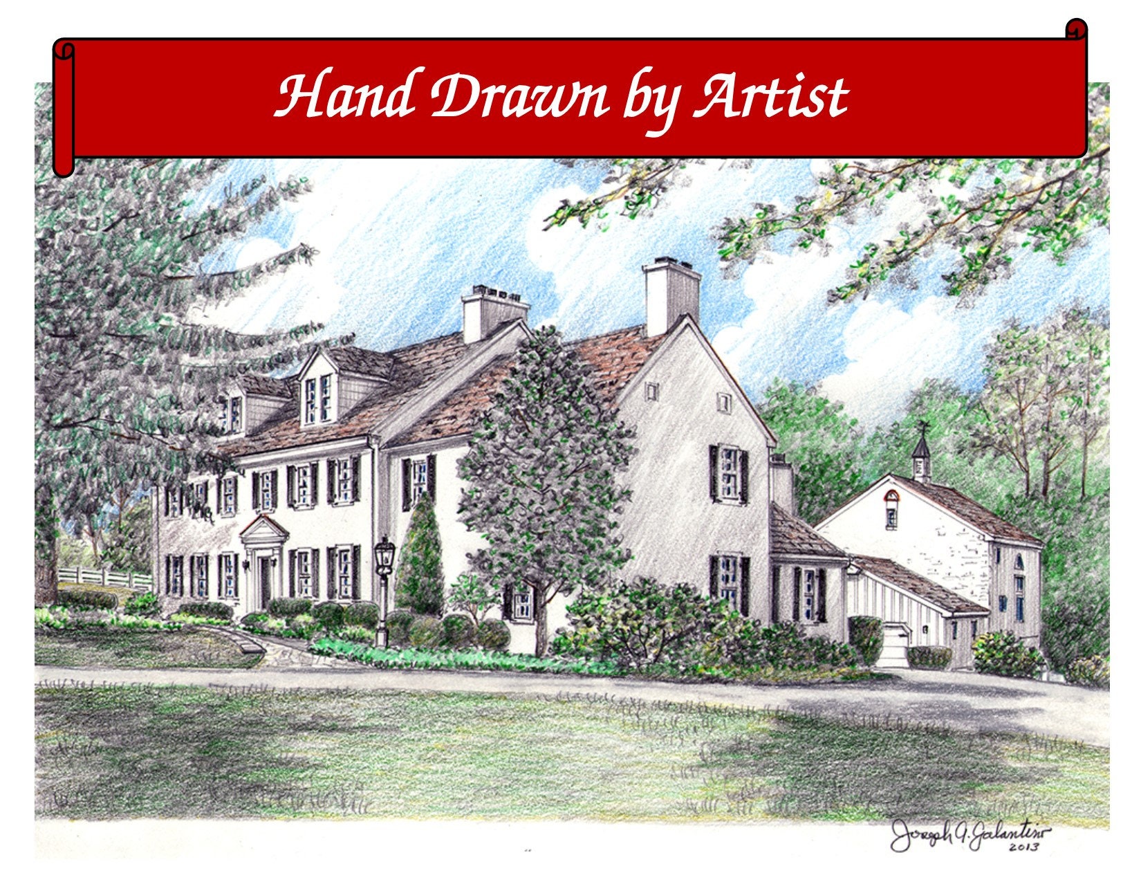 Custom Home Portrait Hand Drawn Full Color House Sketch | Etsy