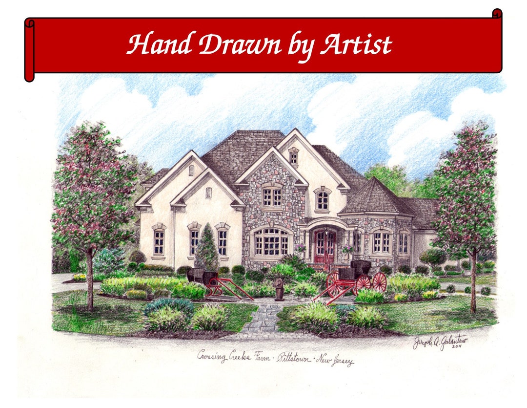 Custom Home Portrait, Hand Drawn, Full Color, House Sketch, Home ...