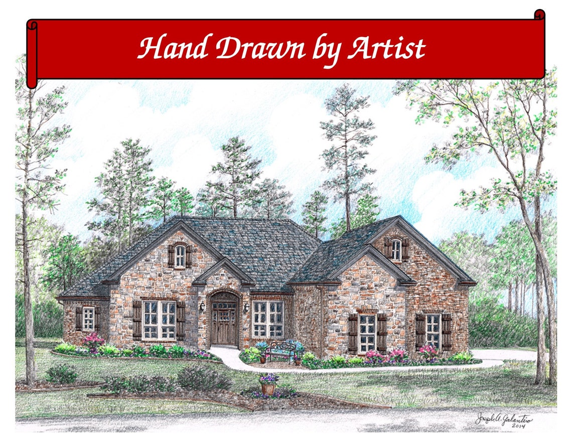 Custom Home Portrait Hand Drawn Full Color House Sketch | Etsy